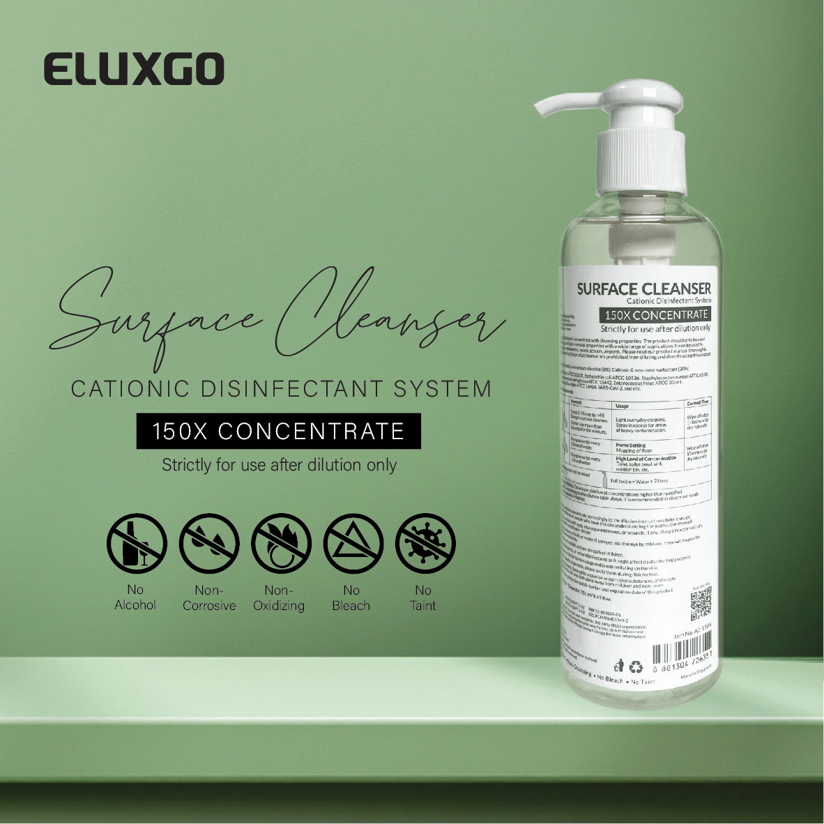 Eluxgo | Surface Cleanser Cationic Disinfectant System 150X Concentrate ...