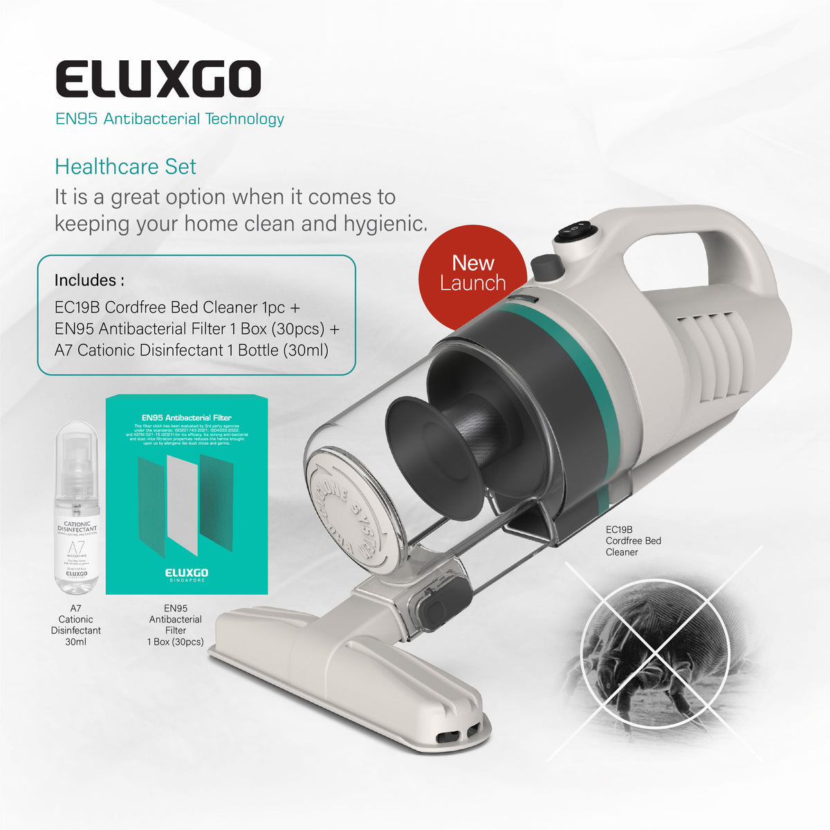 EC19B | Cordless Bed Cleaner – Eluxgo Holdings Pte. Ltd.